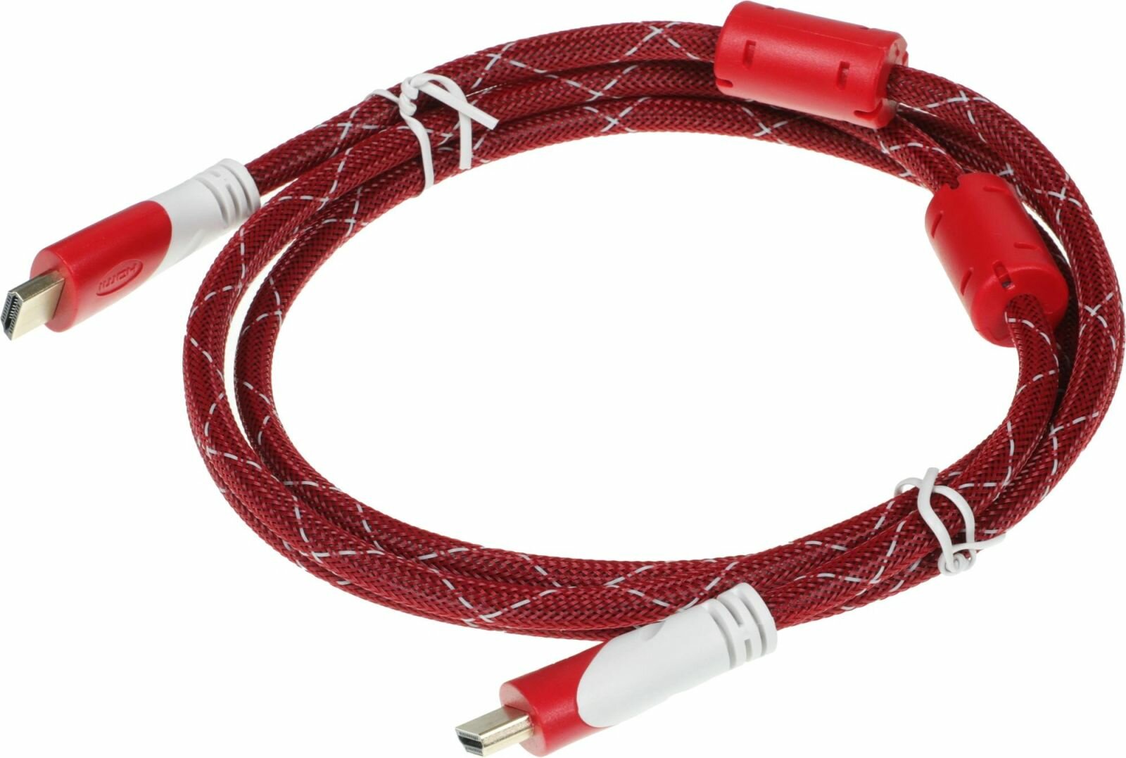 Кабель аудио-видео HDMI m - HDMI m, 1,8 м, ферритовые кольца, позолоченные контакты, красный