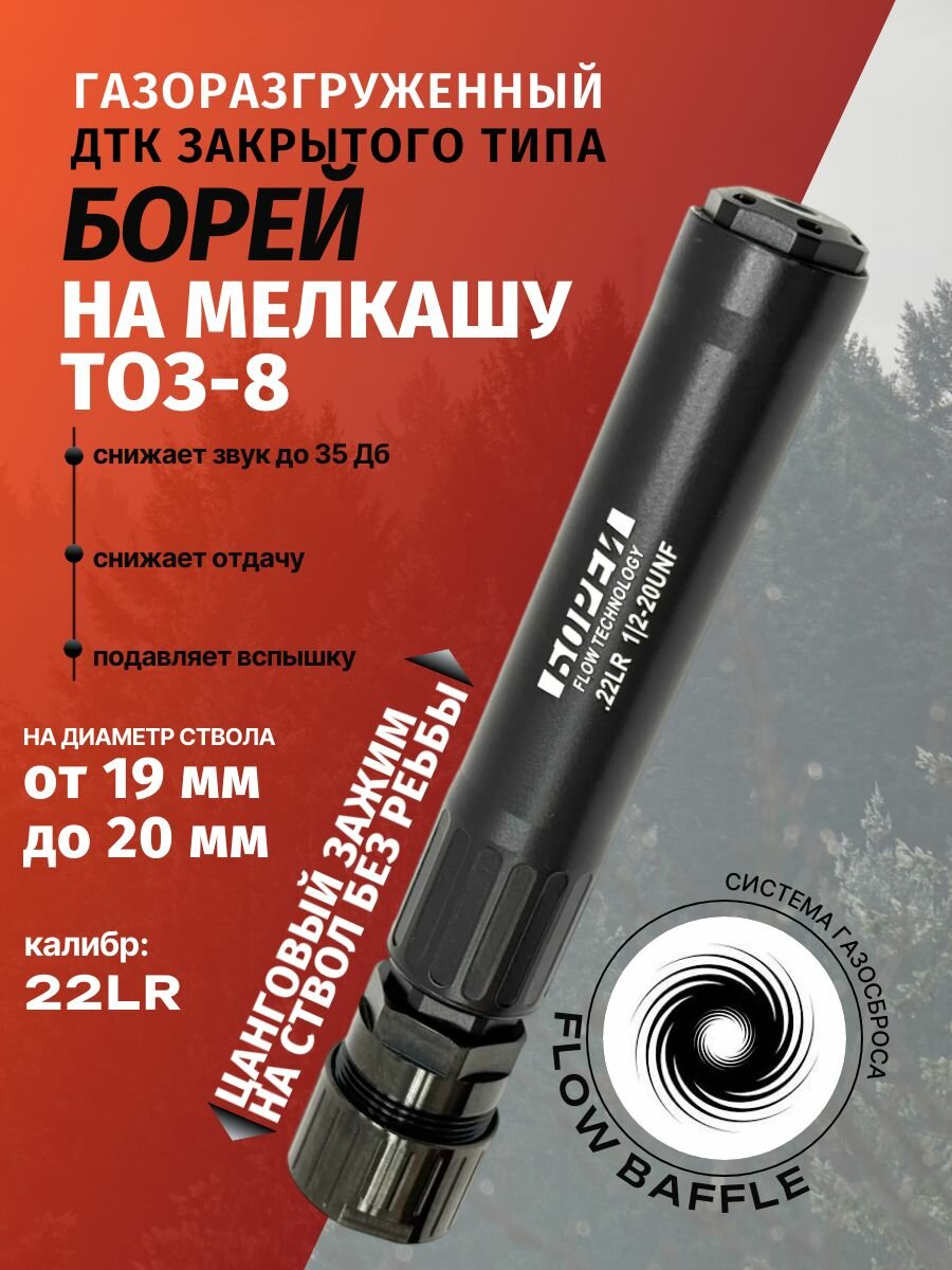 ДТК борей на мелкашку 22LR, старого образца, без резьбы на стволе диаметром от 19 до 20 мм