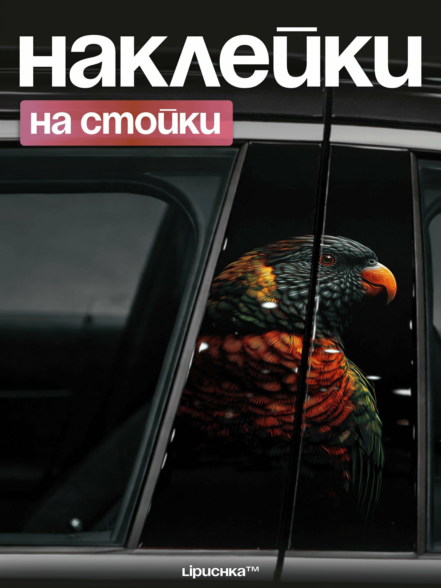 Наклейки на стойки дверей авто птица попугай
