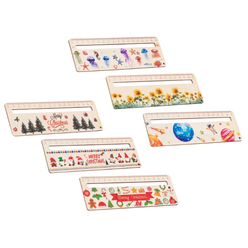 6шт Деревянная Линейка Для Чтения Трекинговых Линеек Рождественские Наполнители для Чулок для Детей, Рисующих, Читающих, Измеряющих, Обучающихся