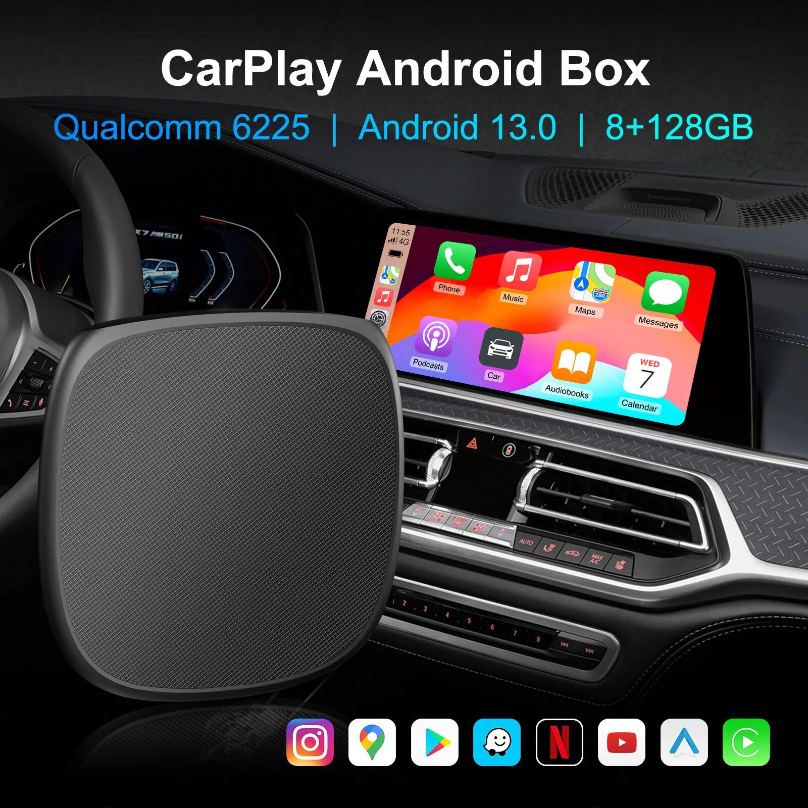 Android 13.0 CarPlay Ai Box Qualcomm 6225 8-ядерный процессор беспроводной CarPlay QCM6225 8G 128G
