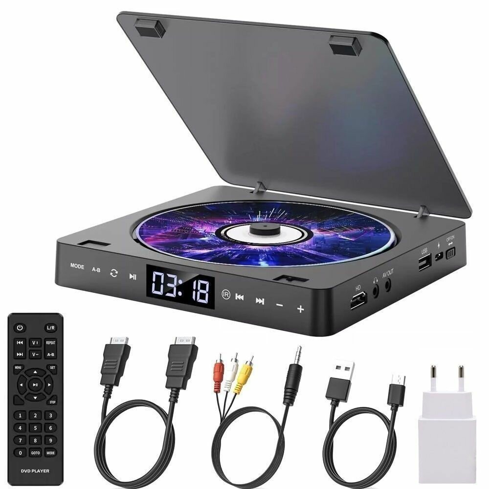 Портативный CD проигрыватель плеер с пультом управления WMA, CD, USB, MP3, Bluetooth, AVI, Домашний DVD-плеер высокой четкости