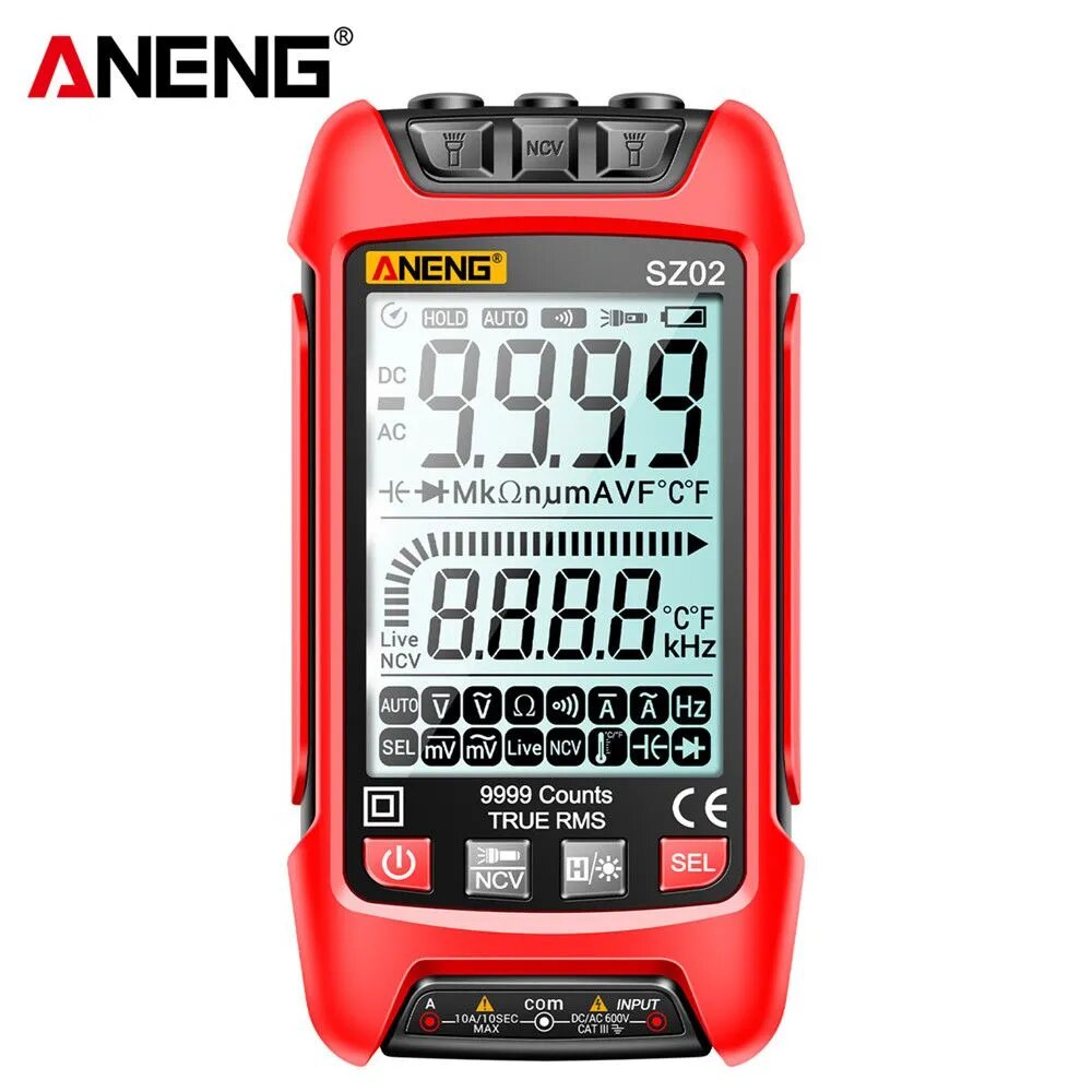Цифровой мультиметр ANENG SZ02 с истинным среднеквадратичным значением, 9999 отсчётов, измерение температуры и ёмкости