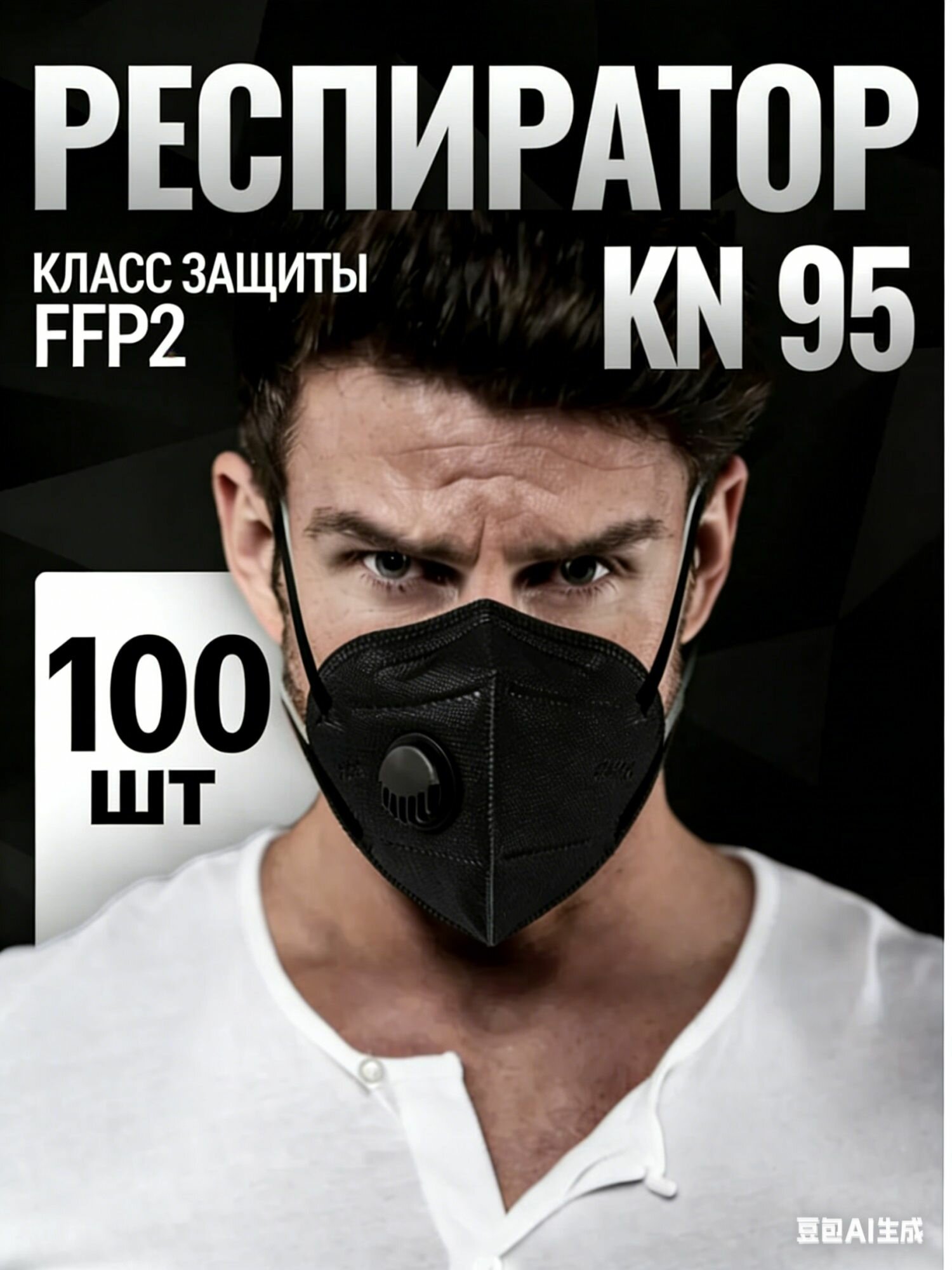 Респиратор FFP2 с клапаном дыхания многоразовый 100 шт