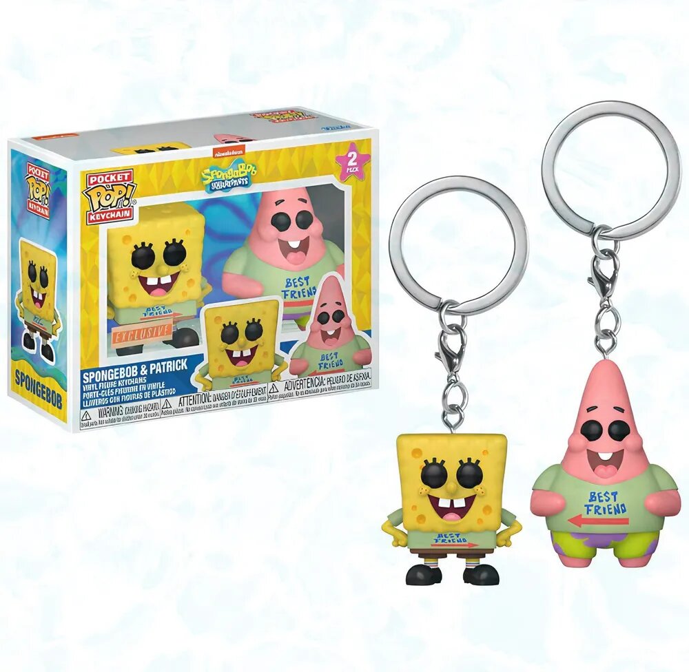 Набор брелков Спанчбоб Губка Боб квадратные штаны и Патрик / Keychain SpongeBob & Patrick 2шт (9см)