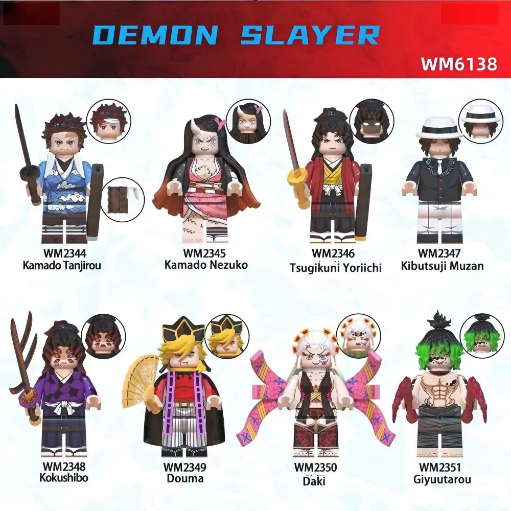Набор минифигурок Клинок рассекающий демонов / Demon Slayer (4.5см, пакет) LEGOe конструкторами 8шт TT_WM6138