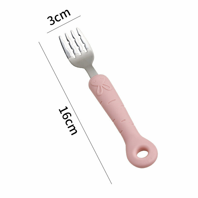 Паттерн кролика розовый нержавеющая сталь детская вилка для обучения, безопасная, пищевой сорт, длина 12 см