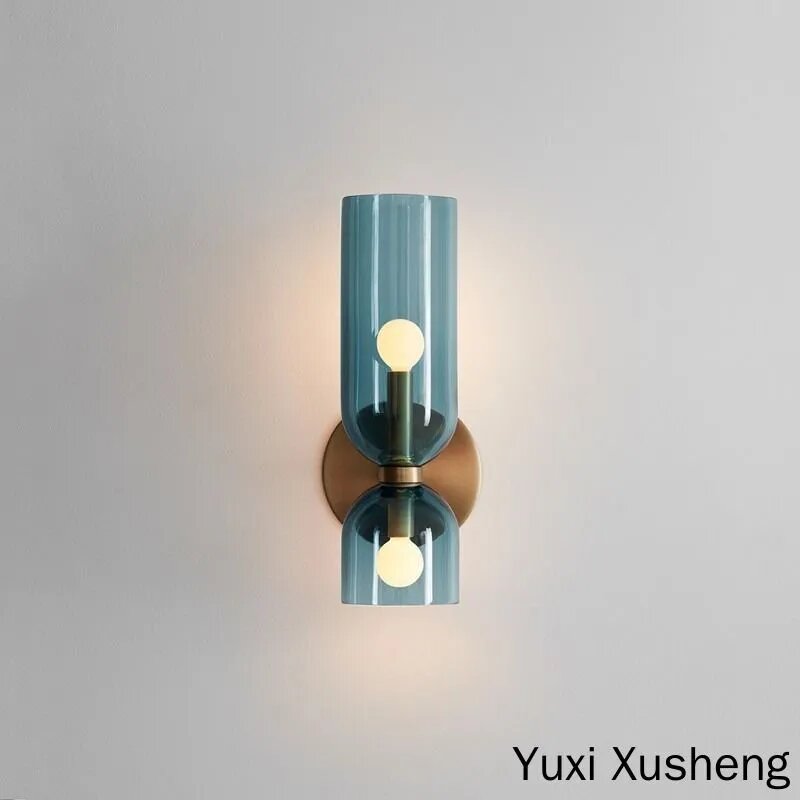 Настенный светильник LED 12W для спальни, Бра из стекла и металла синего цвета