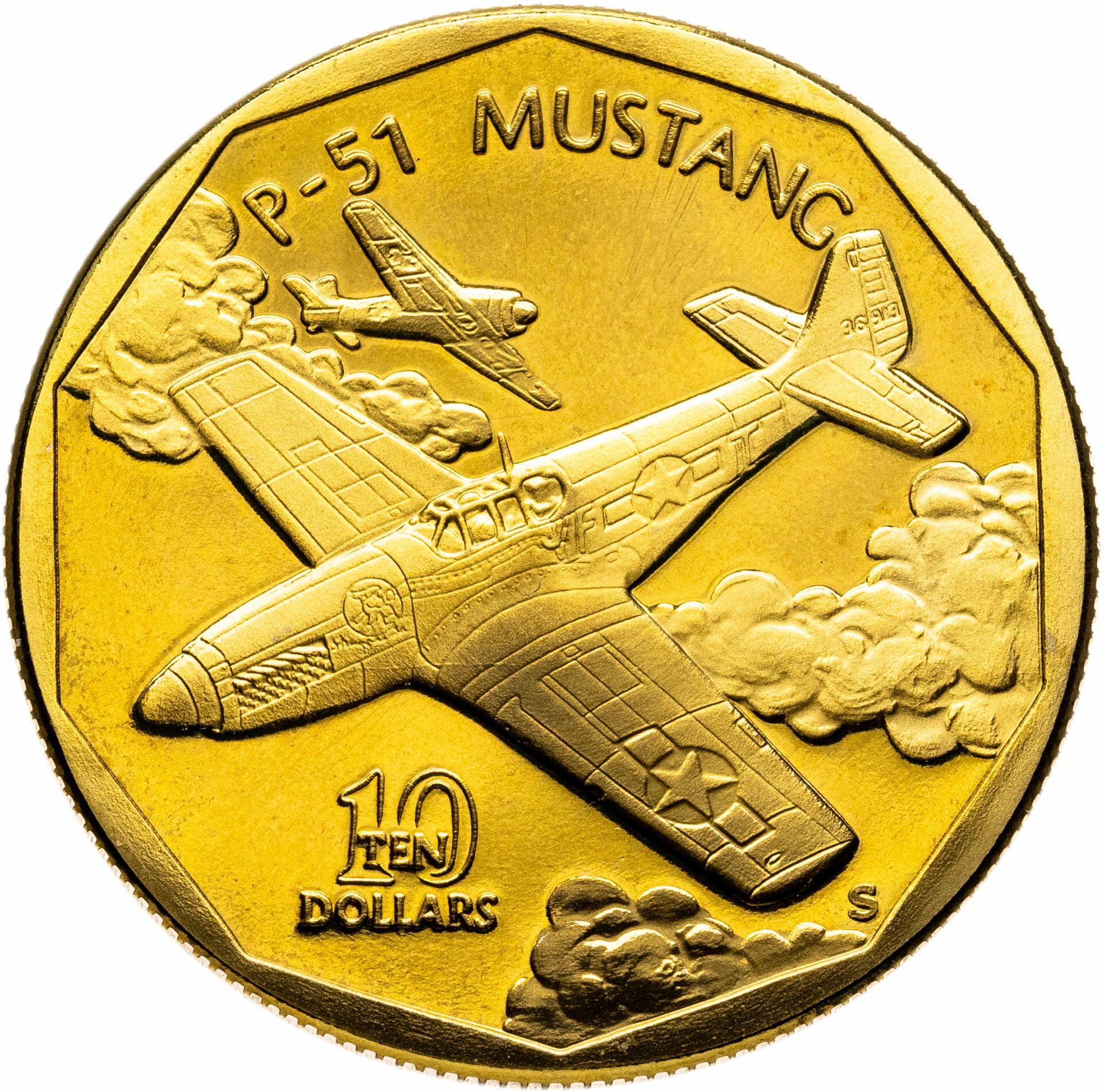 Маршалловы острова 10 долларов 1991 "самолет P - 51 MUSTANG", Бронза, в сохранности BUNC