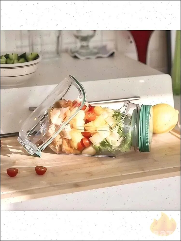 Банка для продуктов для салата, 19 см x 10 см, пластиковая с вилкой, для офиса и пикника — фото 1