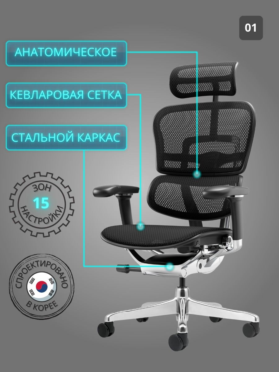 Офисное кресло FALTO Ergohuman 2 ST Elite - черное (с функцией натяжения сетки), арт. EHE2-AB-HAM-5D-D-ST
