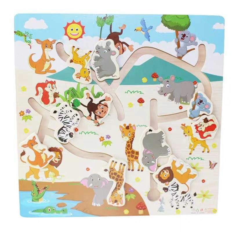 Деревянная головоломка с лесом для детей, обучающая игрушка с совпадением животных и цифрами/буквами