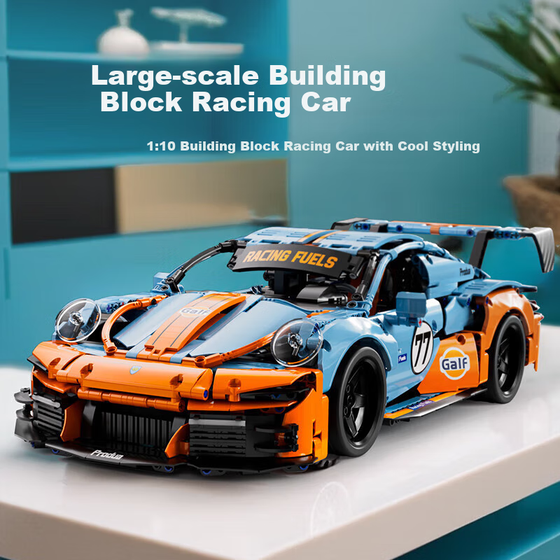 Набор строительных блоков Xingyayoupin 1:10 Porsche 911 - Синяя статическая гоночная машина с 400+ деталями для