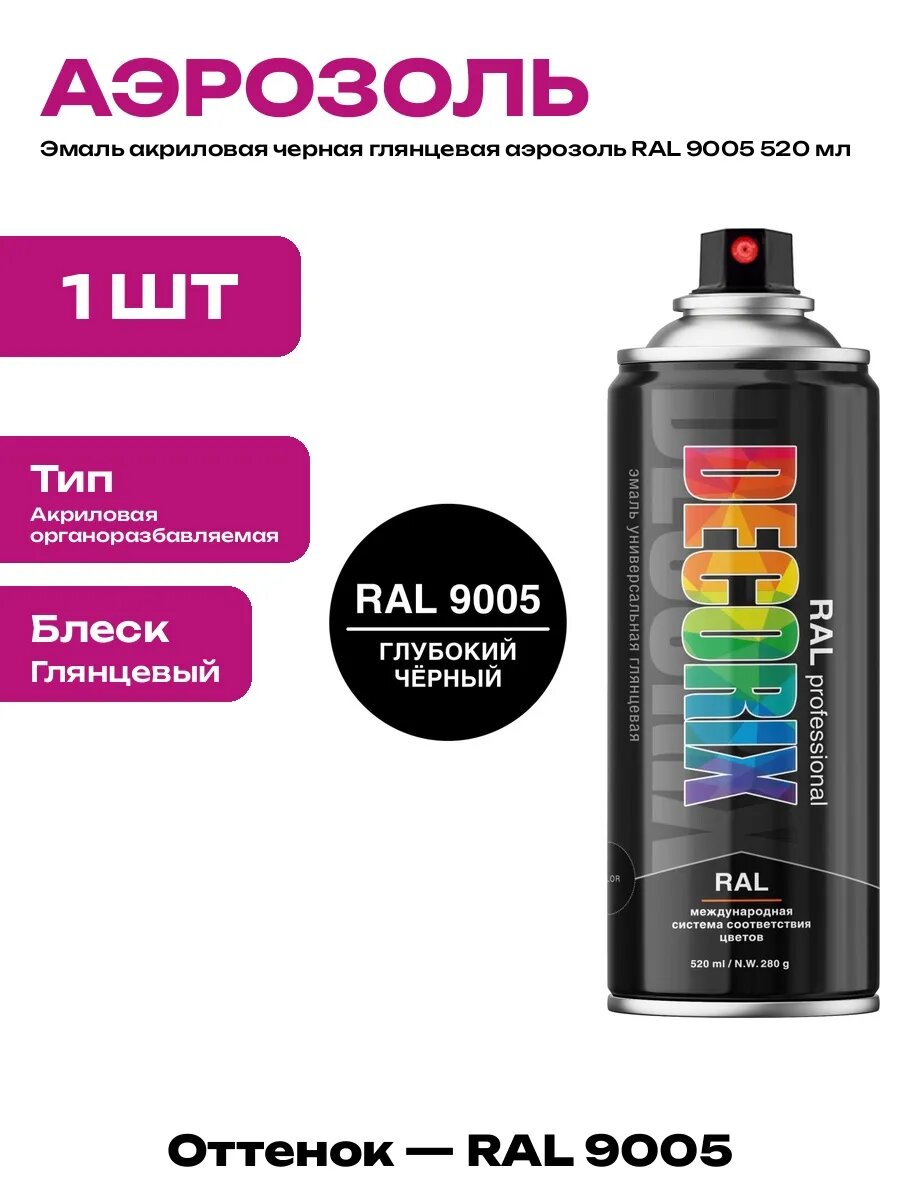 Краска черная глянцевая аэрозольная для мебели и декора RAL