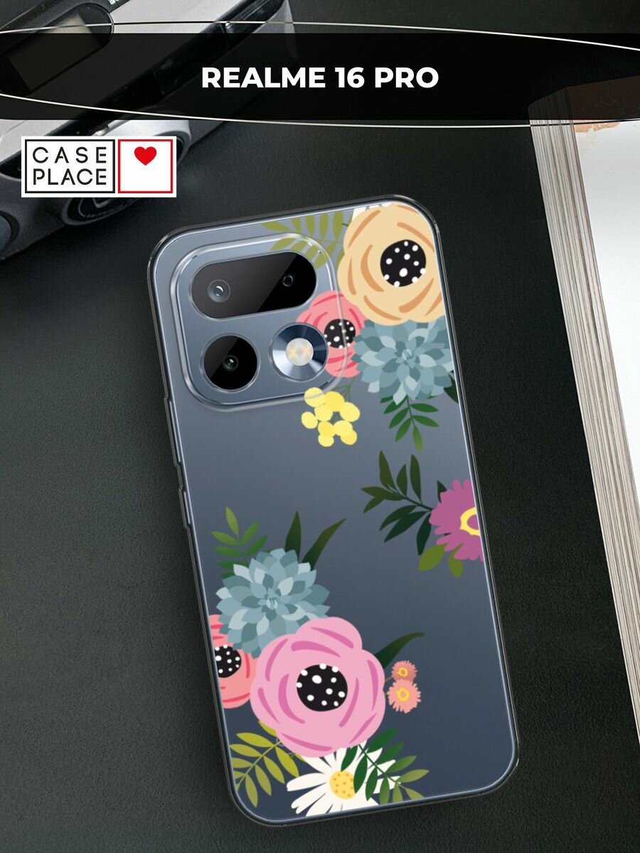 Чехол на Realme 16 Pro / Реалме 16 Про с принтом Colored flowers, прозрачный