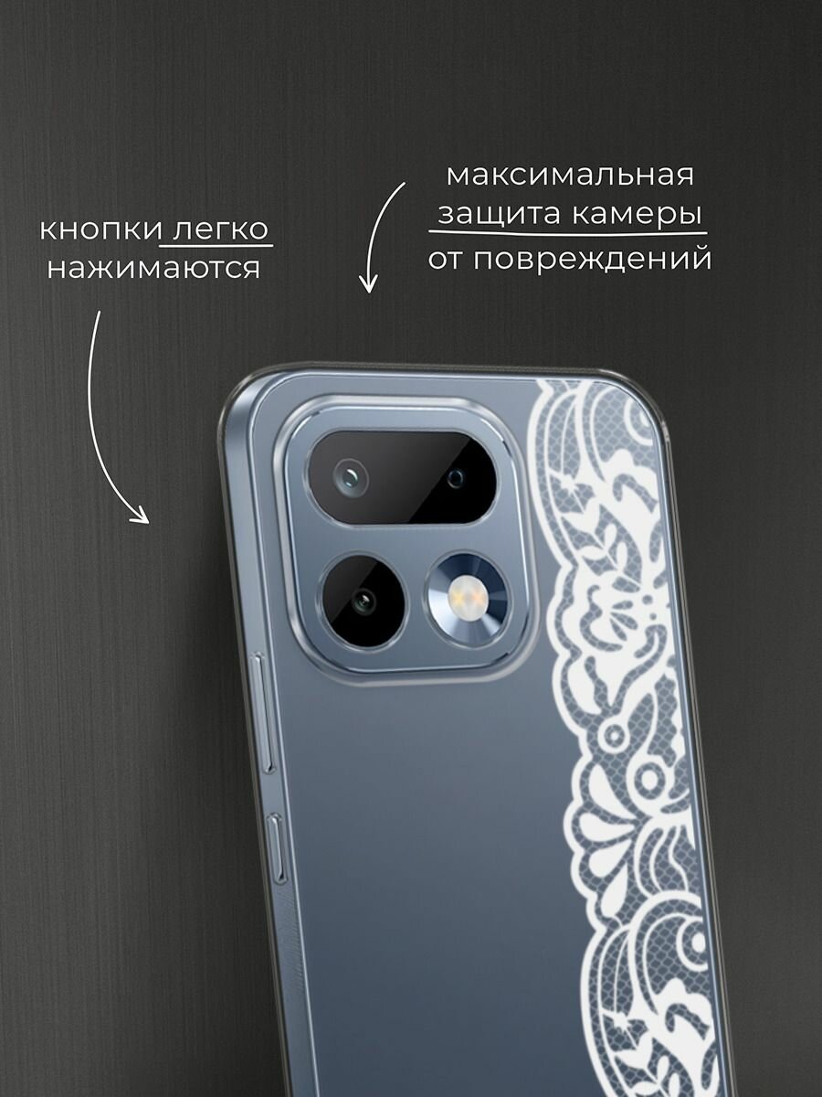 Чехол на Realme 16 Pro / Реалме 16 Про с принтом Черное кружево, прозрачный — фото 1