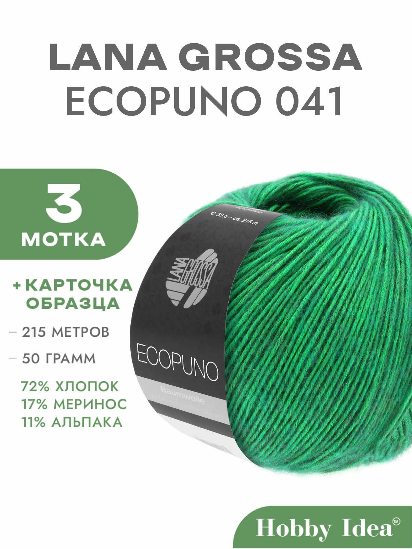 Пряжа Lana Grossa Ecopuno 041 Зелёный 3 мотка (Лана Гросса Экопуно)
