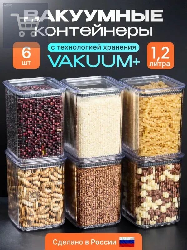 Банка для продуктов "рифленый", 1200 мл, 6 шт