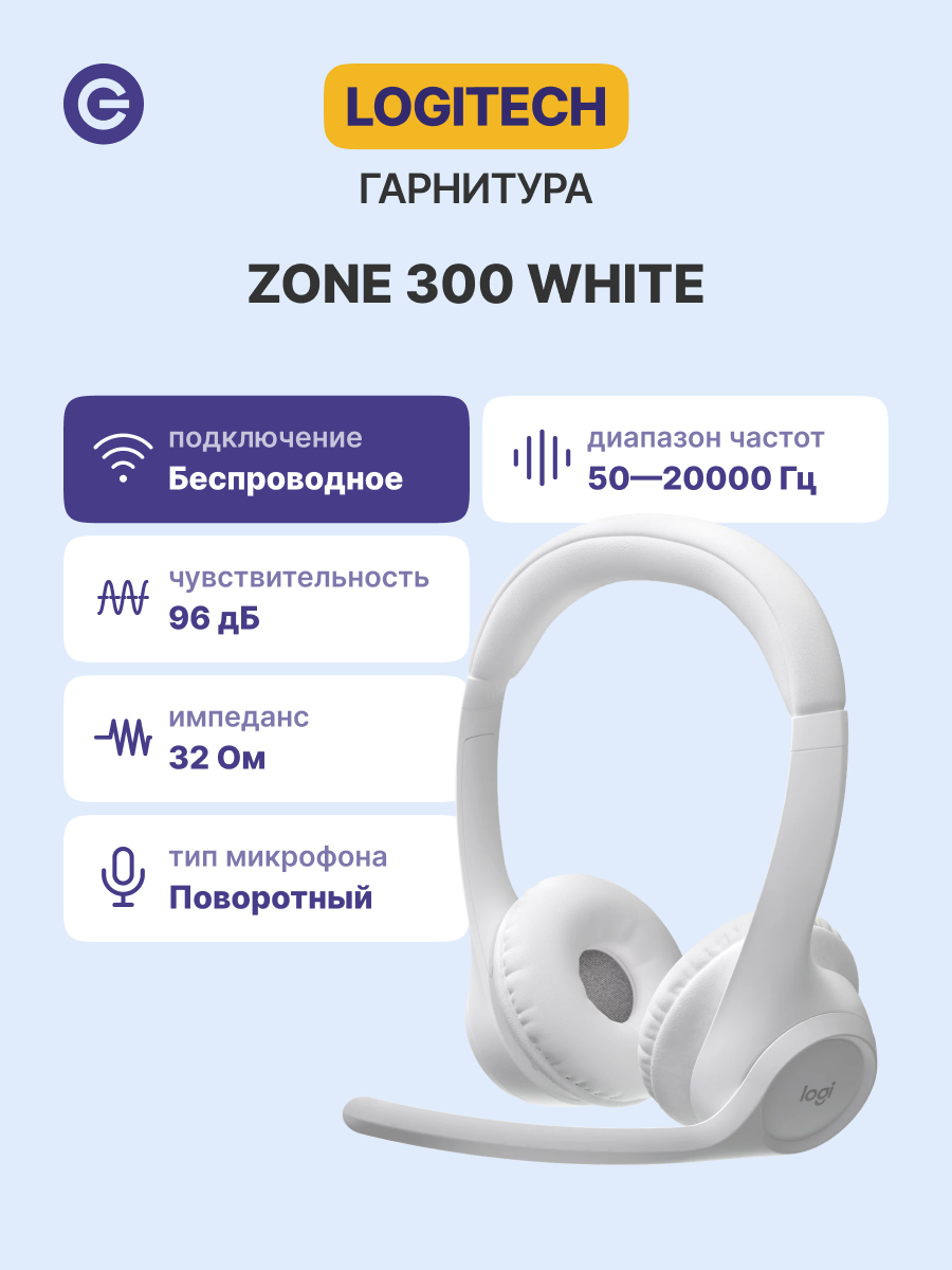 Гарнитура беспроводная LOGITECH Zone 300 (981-001417), белый
