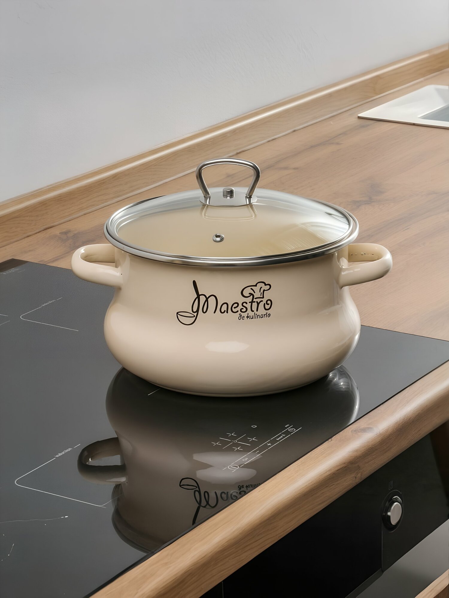 Кастрюля эмалированная сталь, 4 л, крышка стекло, СтальЭмаль, Маэстро, 1RO201S, индукция