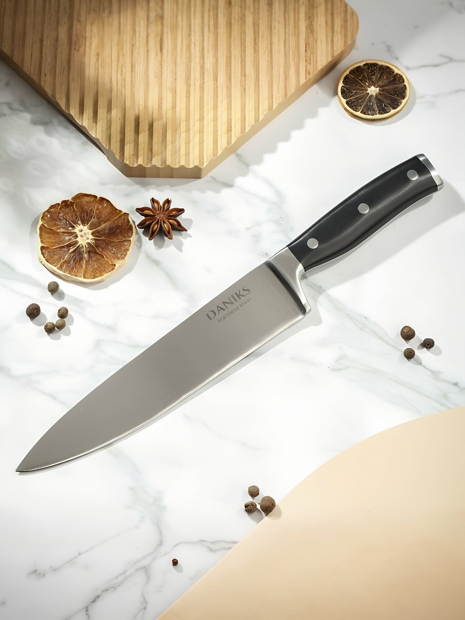 Нож кухонный Daniks, Black, шеф-нож, сталь, 20 см, рукоятка пластик, YW-A325-CH