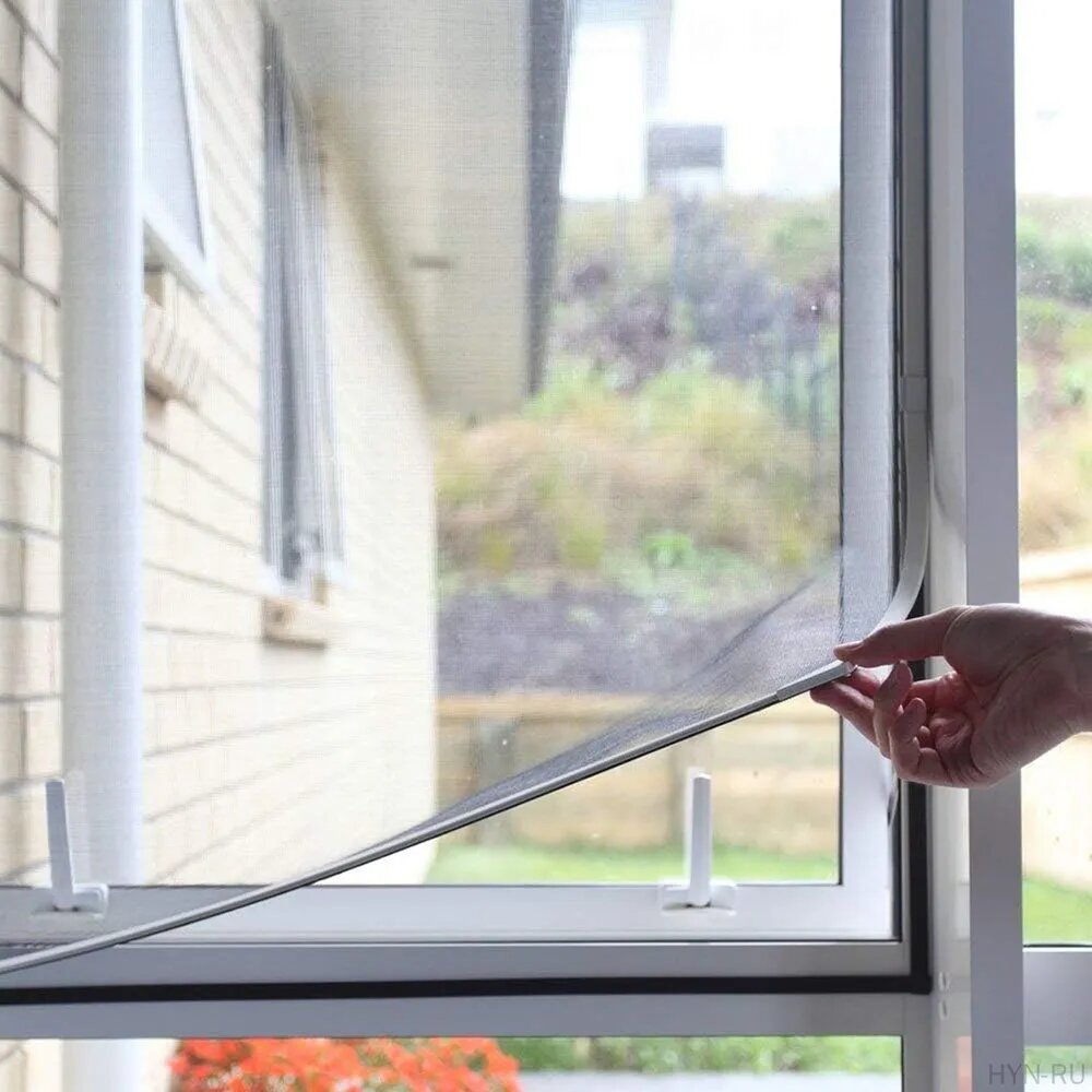Самоклеящаяся магнитная сетка на окно быстросъемный домашний защитный экран от комаров белого цвета, одна штука
