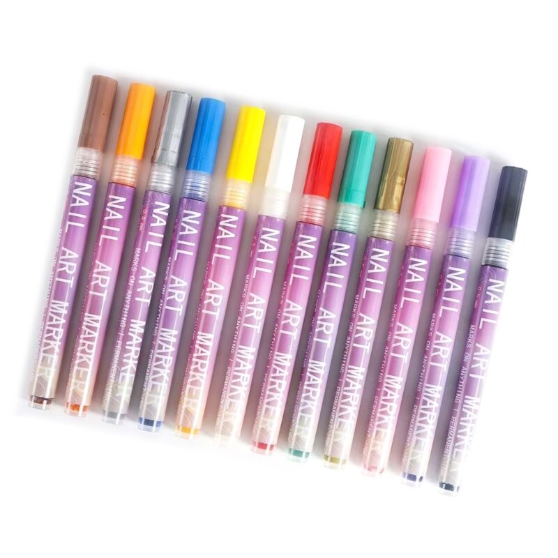 Ручки для Дизайна Ногтей 12 цветов Точный Акриловый Маркер Для Детального Обрисовывания Контуров Полиролью Для Любителей DIY Salon Professional