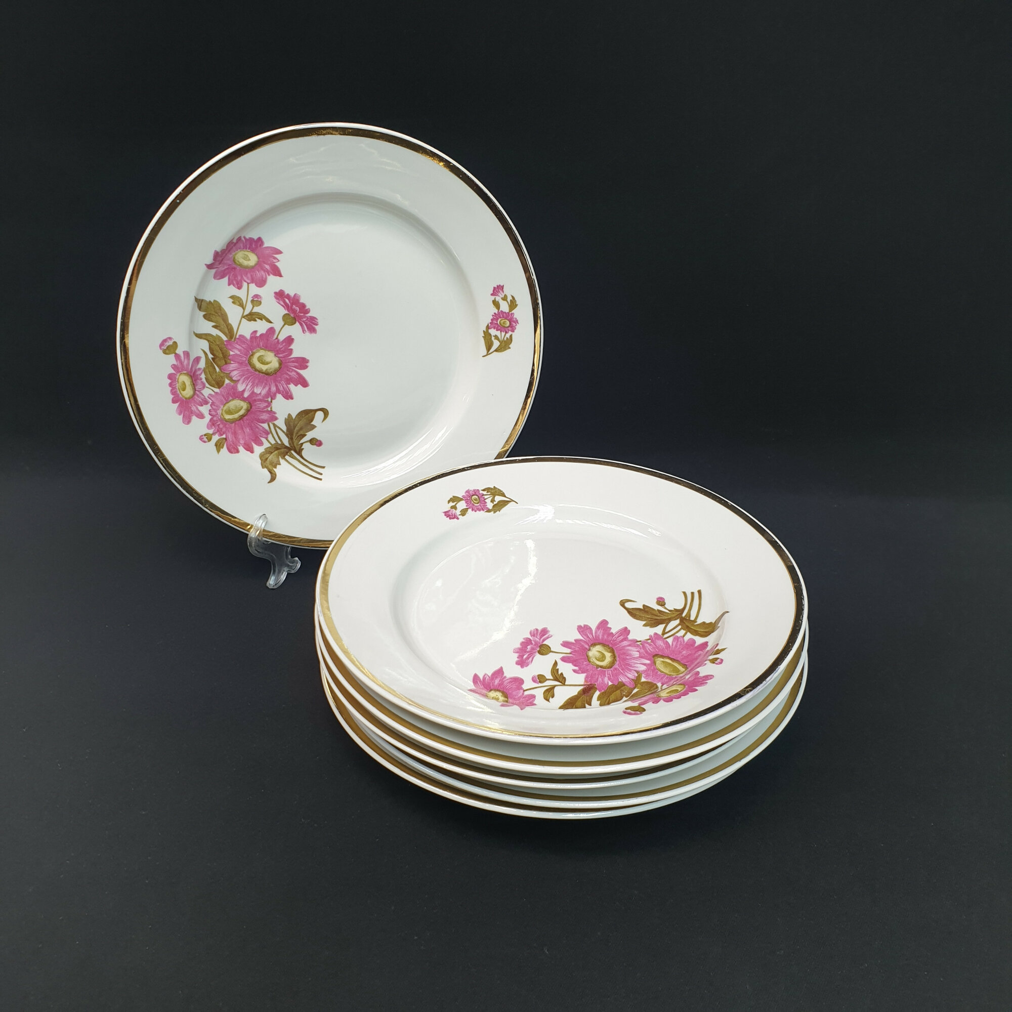 Винтажный набор из 6 столовых тарелок Дулево, фарфор 24 см, СССР