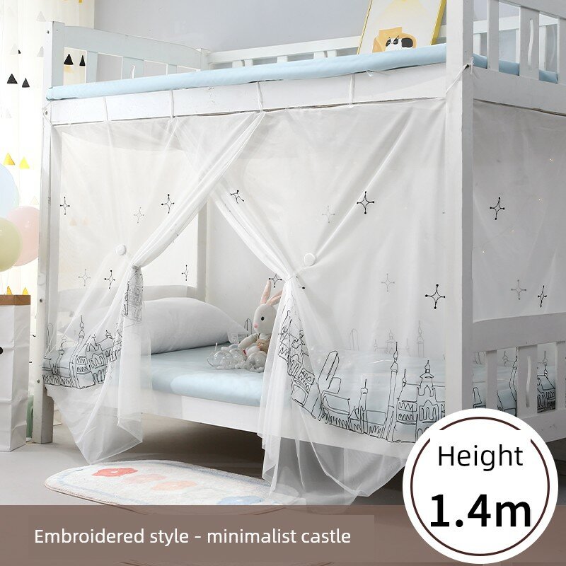 Пылезащитная вышитая москитная сетка для кровати 1,2м x 1,95м, дизайн «Замок», высота 1,4м с крючками