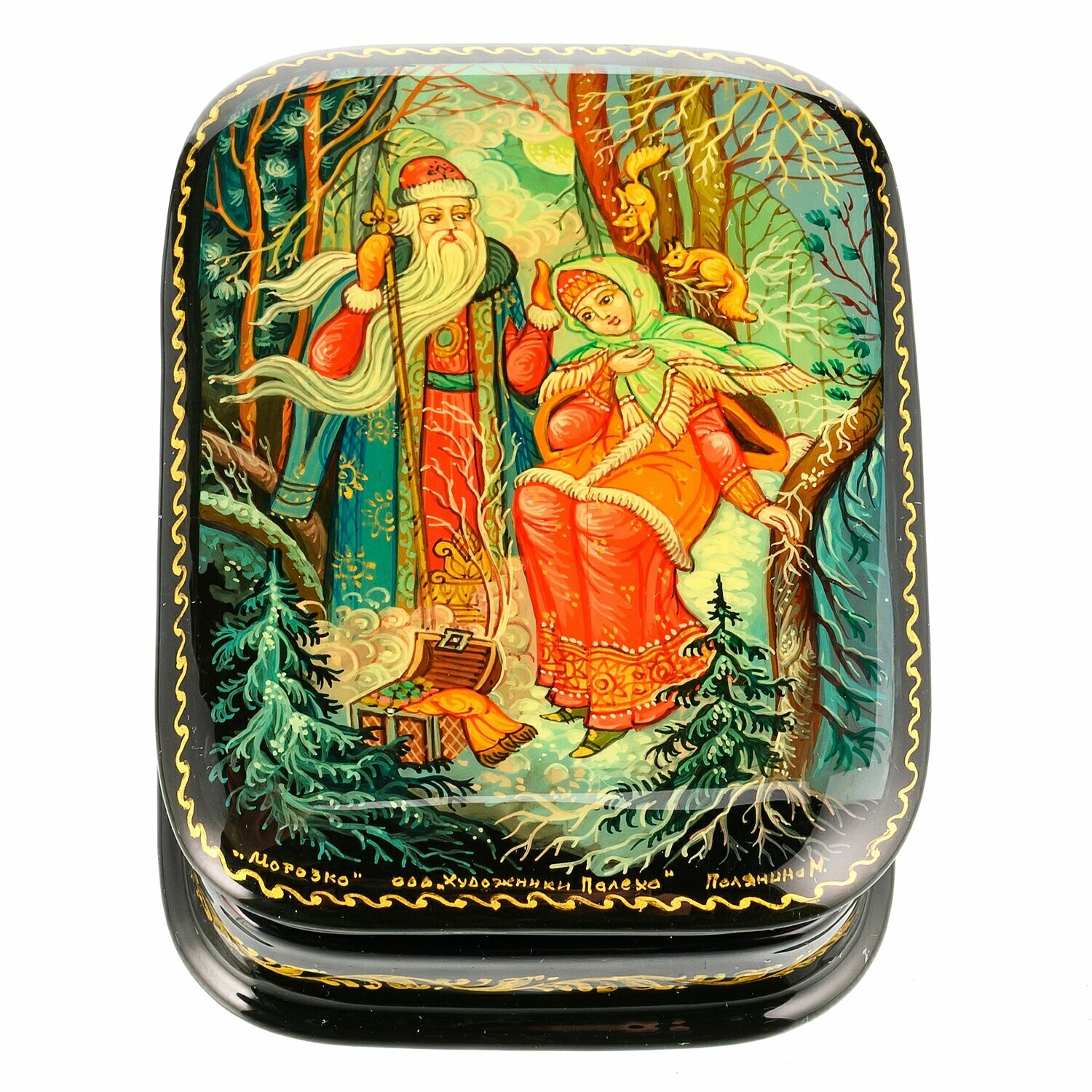 208469/10*8см Лаковая миниатюра Палех шкатулка "Морозко" Полянина