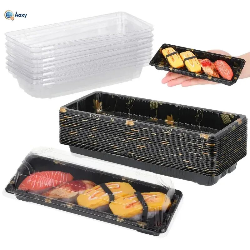 Одноразовые пластиковые коробки для суши черного цвета, набор из 20 штук, для хранения пищи