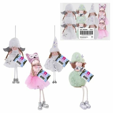 8 шт. Украшение елочное, "Девочка", 19 см, полиэстер, ассорти 4 дизайна, золотая сказка, 592606