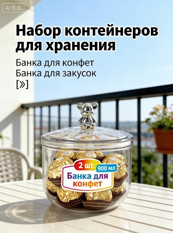 Банка для сыпучих продуктов, 900 мл, 2 шт