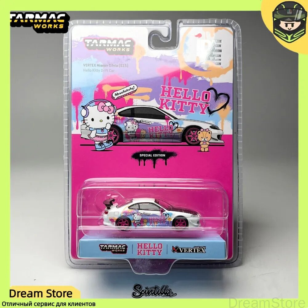 Машинка Tarmac works 1/64 #Nissan Silvia S15 Hello Kitty Литой под давлением автомобильной модели