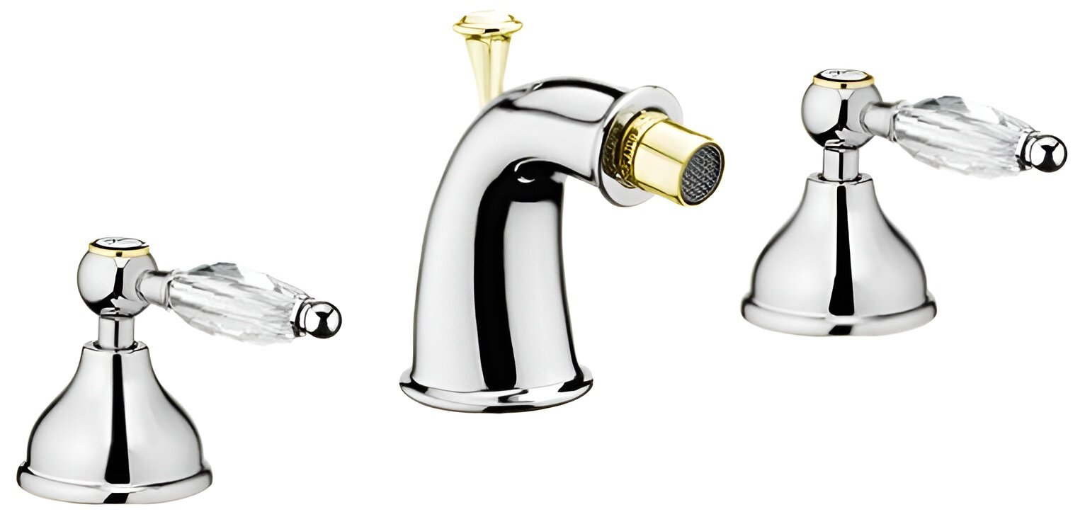 Смеситель для биде Alexandra AL710202017, латунь, хром-золото, 3 отверстия, ручки кристаллы Swarovski, Webert, Италия