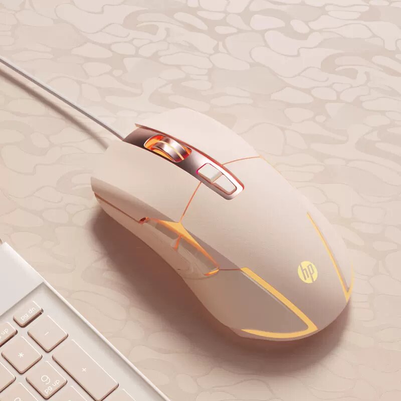 HP Проводная тихая мышь кремового цвета для игр и офиса с макрофункцией для ноутбука и настольного ПК