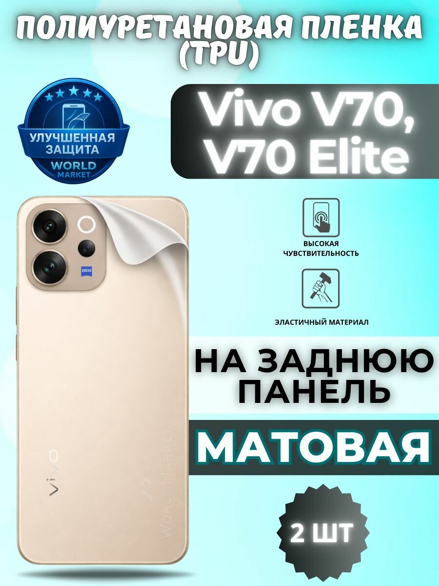 Комплект 2шт. Гидрогелевая полиуретановая пленка для Vivo V70, V70 Elite / матовая на заднюю панель / защита с эффектом восстановления на Виво В70, В70 элит