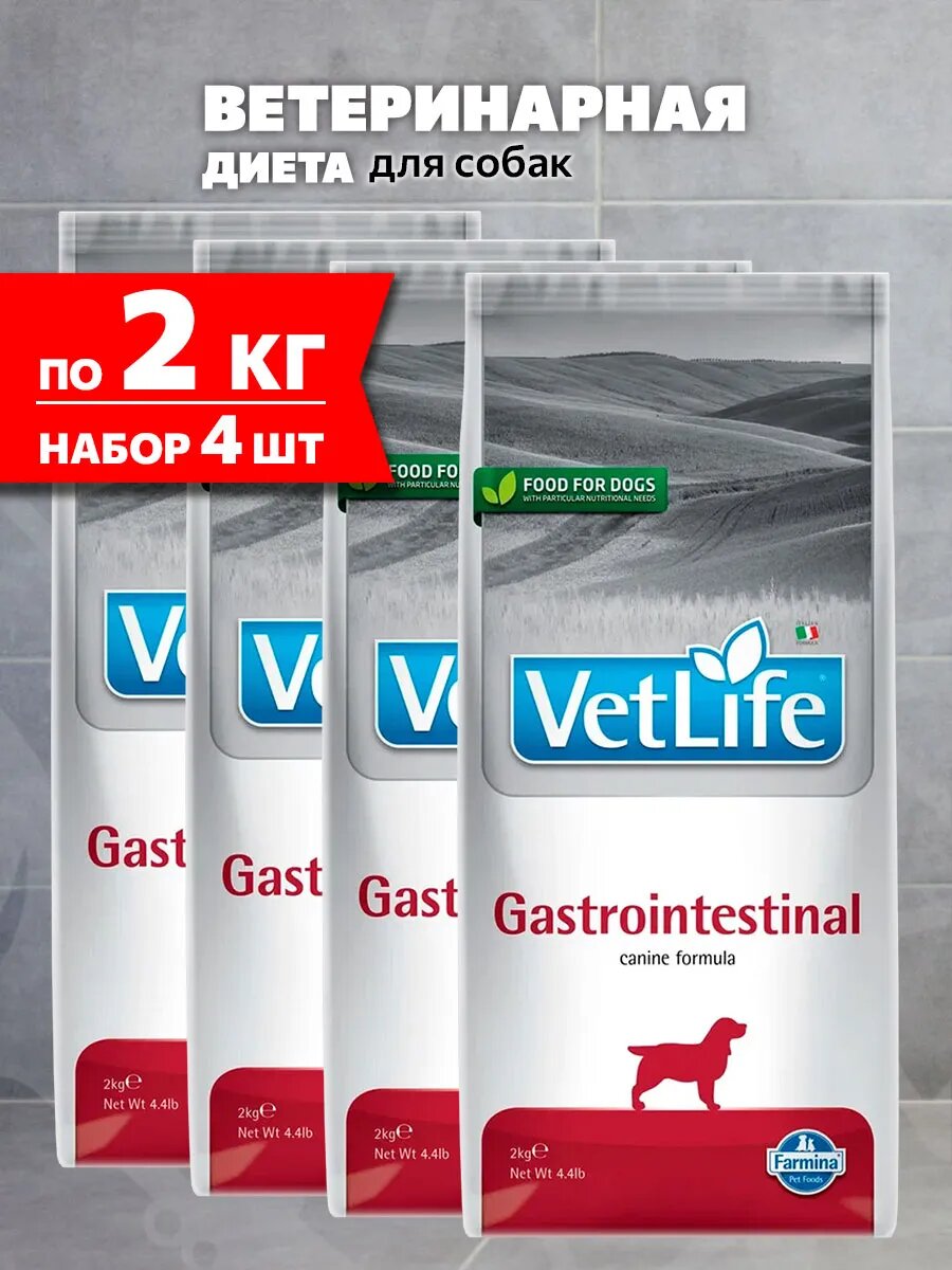 Корм сухой Farmina Vet Life Canin Gastrointestinal для взрослых собак при заболеваниях желудочно-кишечного тракта, 2 кг 4 шт