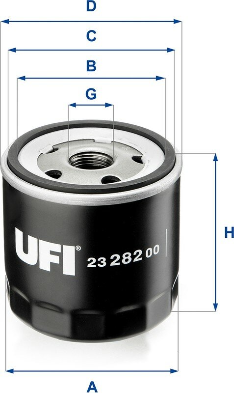 Фильтр масляный UFI 23.282.00 Audi A2 1.4, 1.6 02.00-08.05, Seat Arosa 1.0, 1.4 05.97-06.04, Cordoba 1.0-1.6
