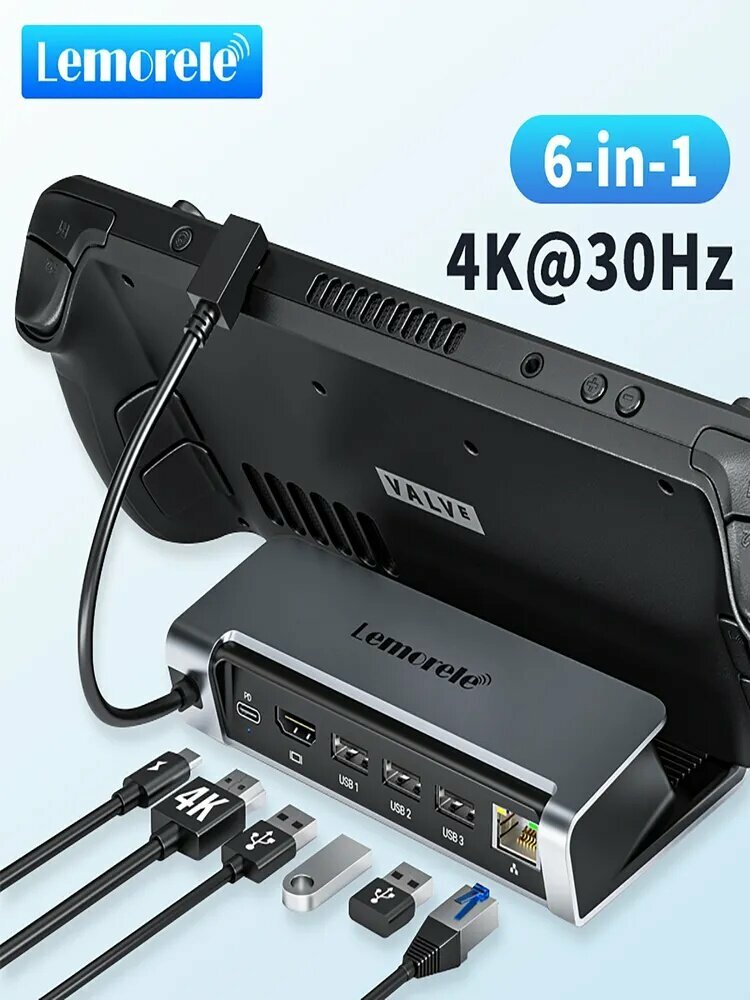 Док станция Steam Deck, Teak Deck OLED, USB C Подставка для зарядки 6 в 1, черная