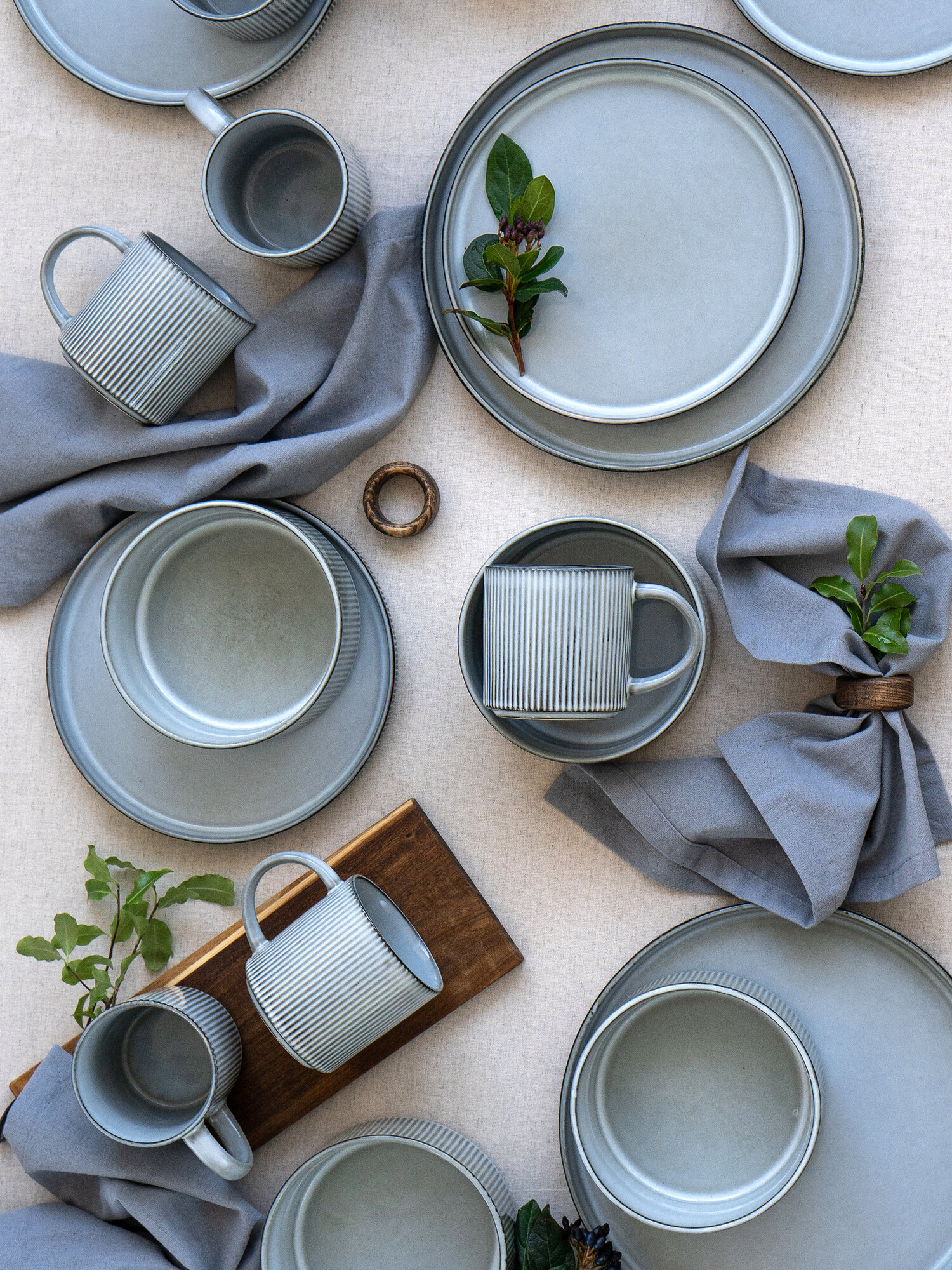 Набор посуды на 6 персон 24 предмета "Verge Blue" керамика, столовый сервиз обеденный. Посуда Коралл