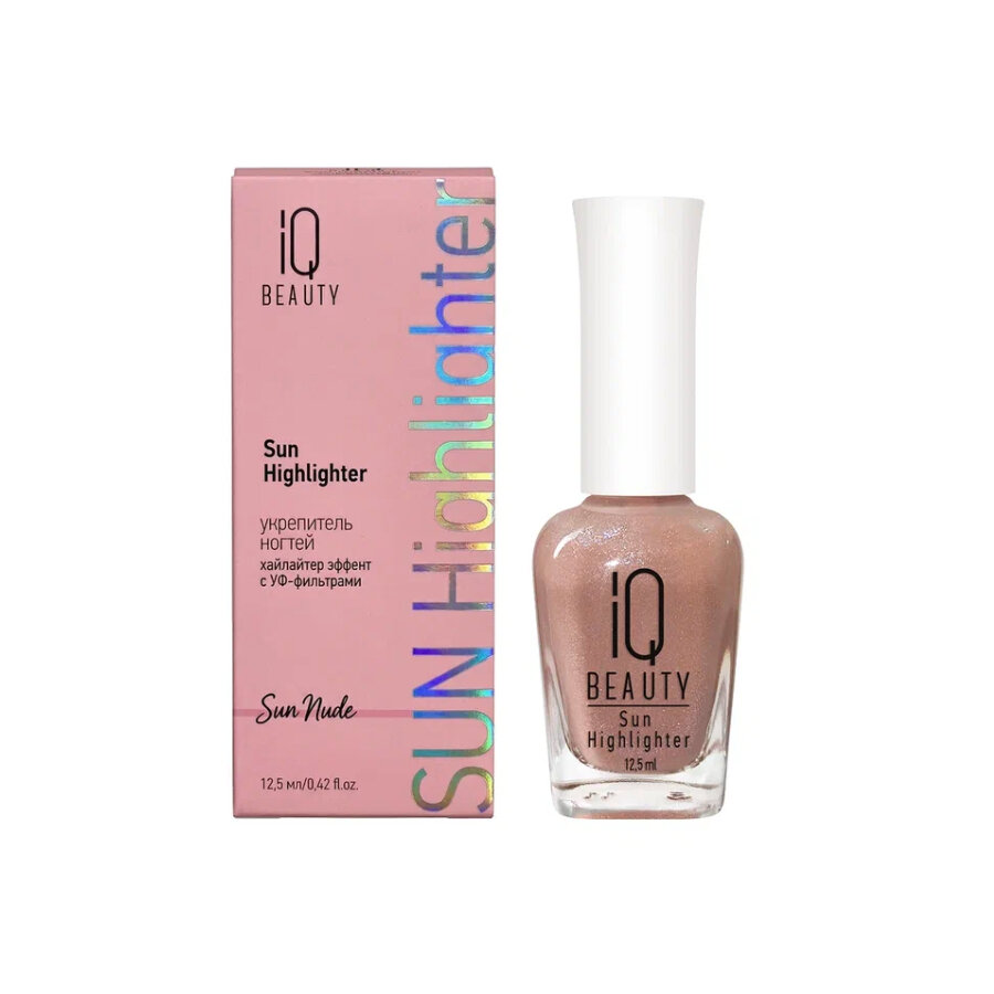 IQ Beauty, Укрепитель ногтей хайлайтер эффект с УФ-фильтрами Sun Nude, 12,5 мл