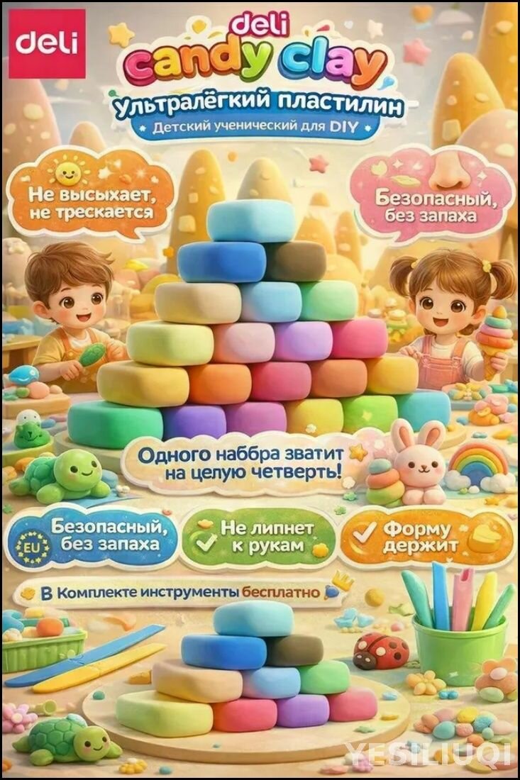 Candy clay набор, глина для лепки самозастывающая