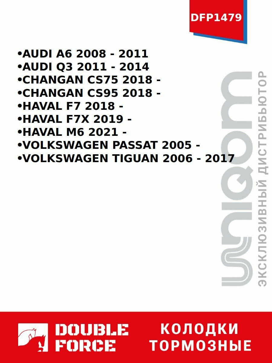 Колодки тормозные задние AUDI A6 2008 - 2011 / AUDI Q3 2011 - 2014 / VOLKSWAGEN PASSAT 2005 - / VOLKSWAGEN TIGUAN 2006 - 2017 Double Force DFP1479 — фото 1