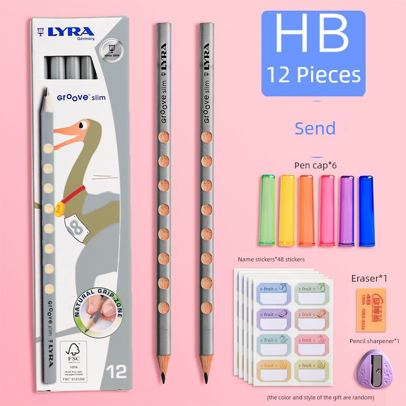 LYRA Треугольные карандаши с коррекцией хвата, свинцовая паста HB, 12 шт. серебряный стержень для начальной школы с