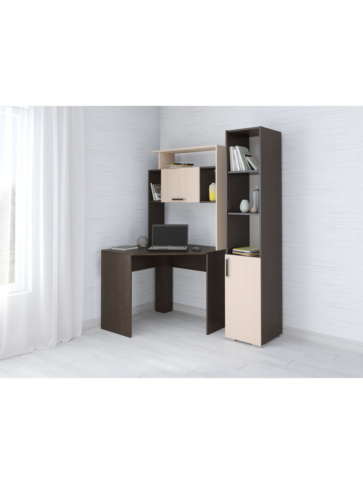 Компьютерный стол с пеналом "Квартет-12 венге" Huge Mebel. Ширина 1300 Высота 1850. Столы компьютерные Huge Mebel. Ширина 1300 Высота 1850