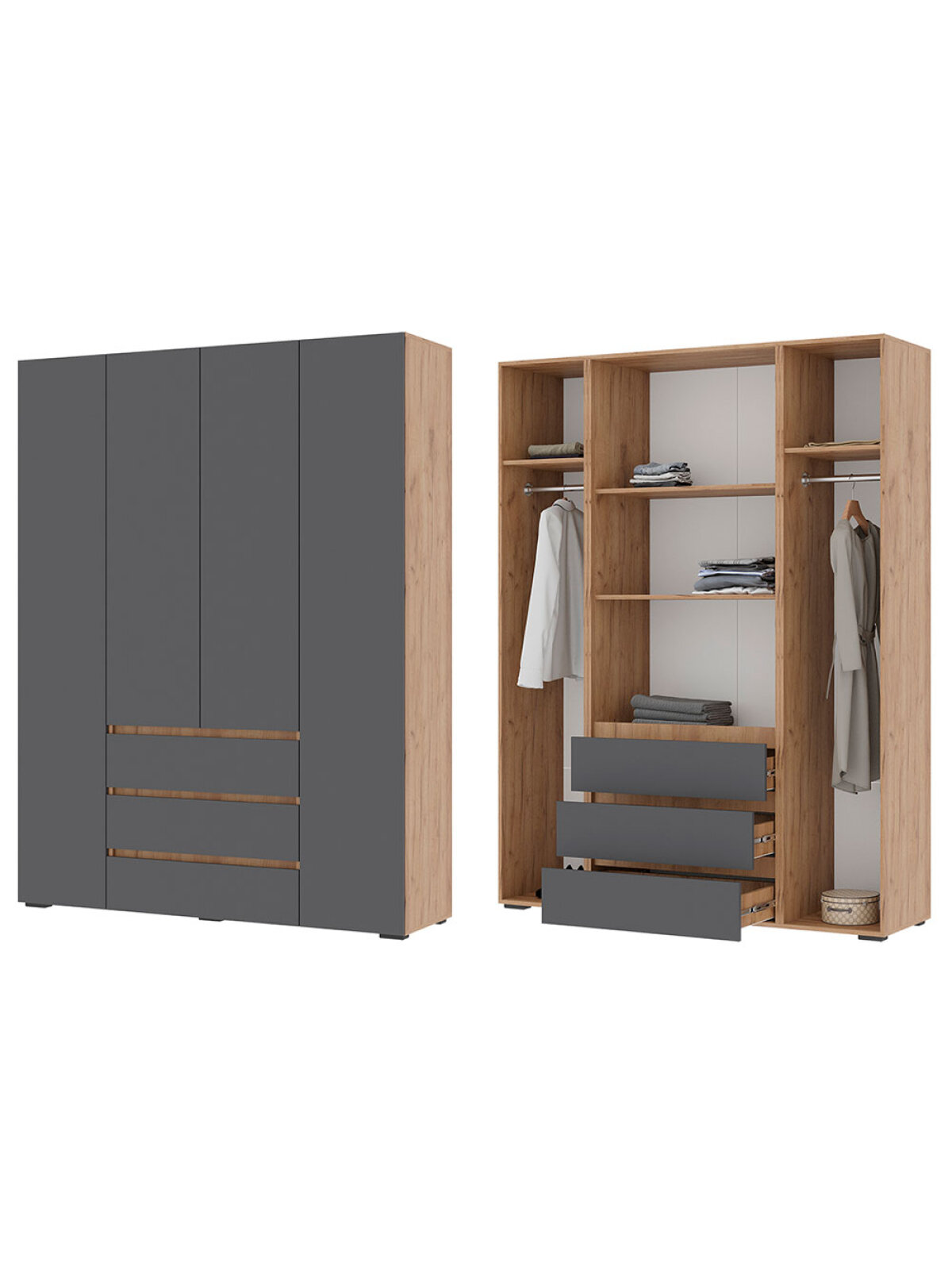 Шкаф 4-х створчатый "Хелен ШК 05" серый +вотан Huge Mebel. Ширина 1600 Высота 2080. Шкафы распашные