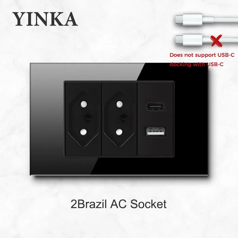 Розетка настенная YINKA 2BR USB C, черная
