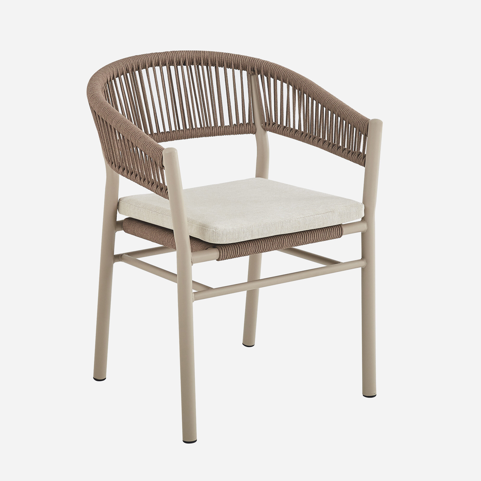 Стул Форментера плетеный светло-коричневый подушка бежевая ножки металл бежевые