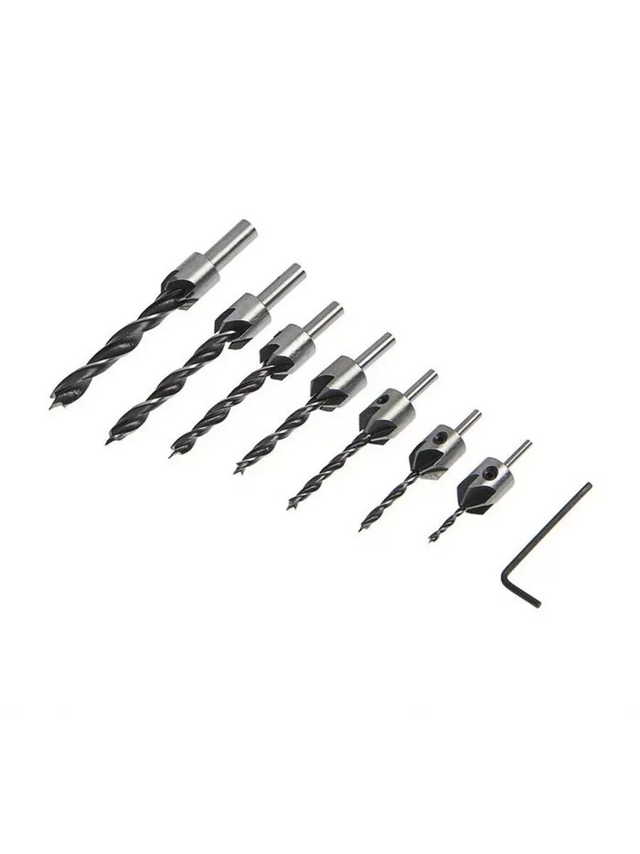 Набор сверл с зенкером по дереву, 3-4-5-6-7-8-10 мм, 7 шт.